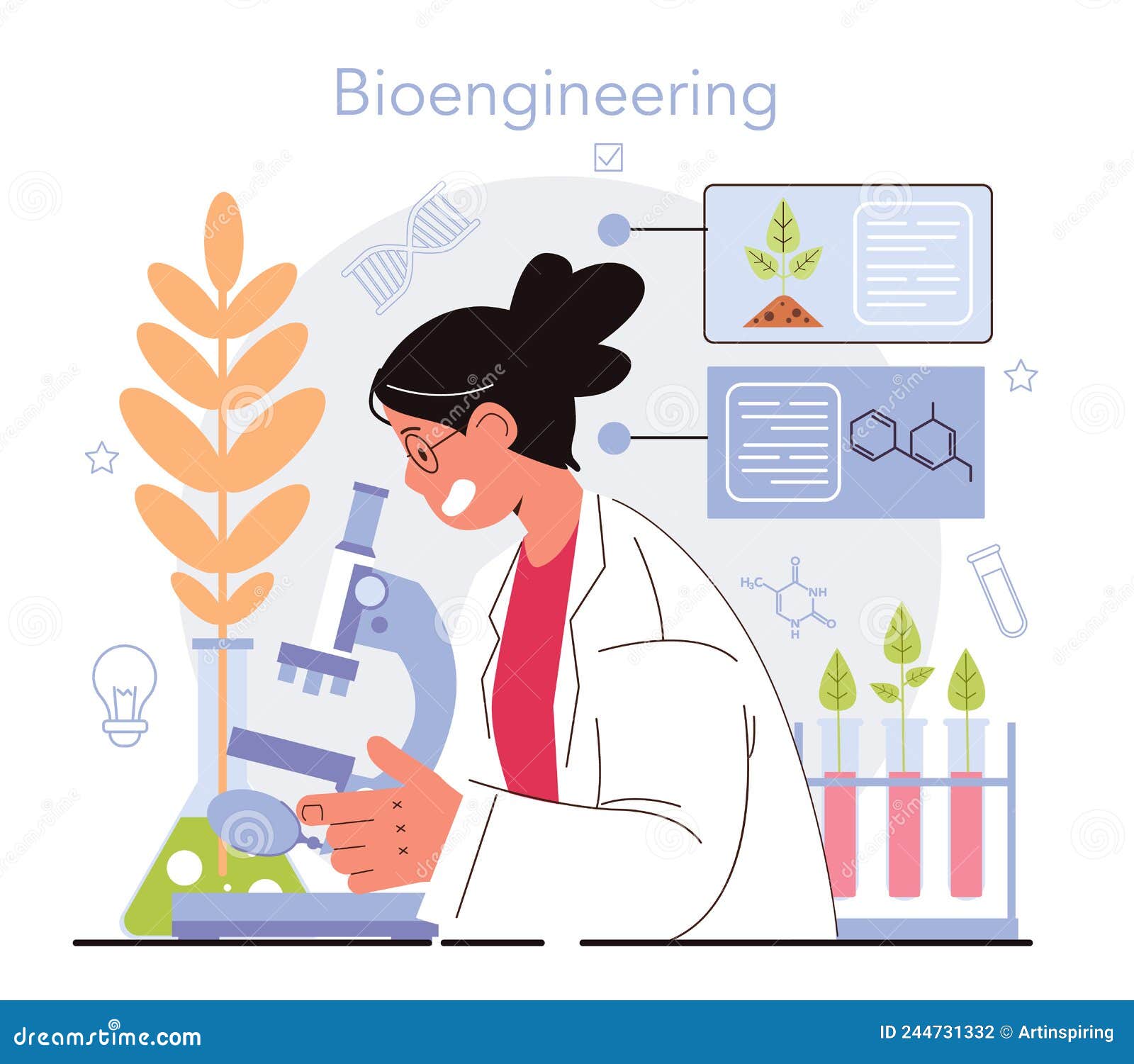 Bioengineering Concept. Biotechnology for Food Engineering Stock Vector ...
