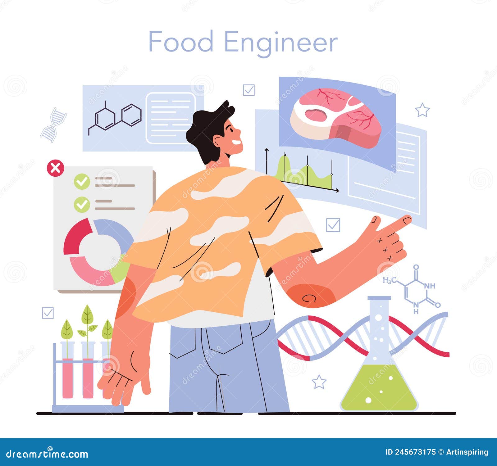 Bioengineering Concept. Biotechnology for Food Engineering Stock Vector ...