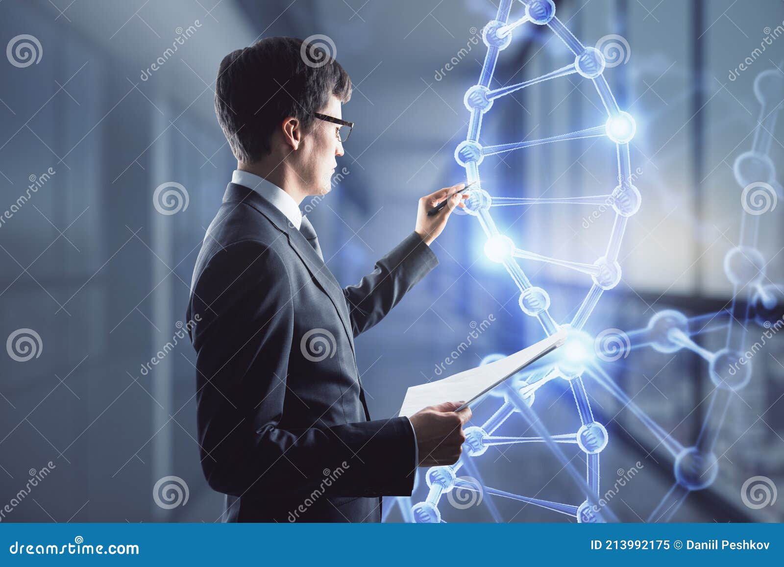 Bioengineering Concept with Businessman Writing on Digital Touch Screen ...