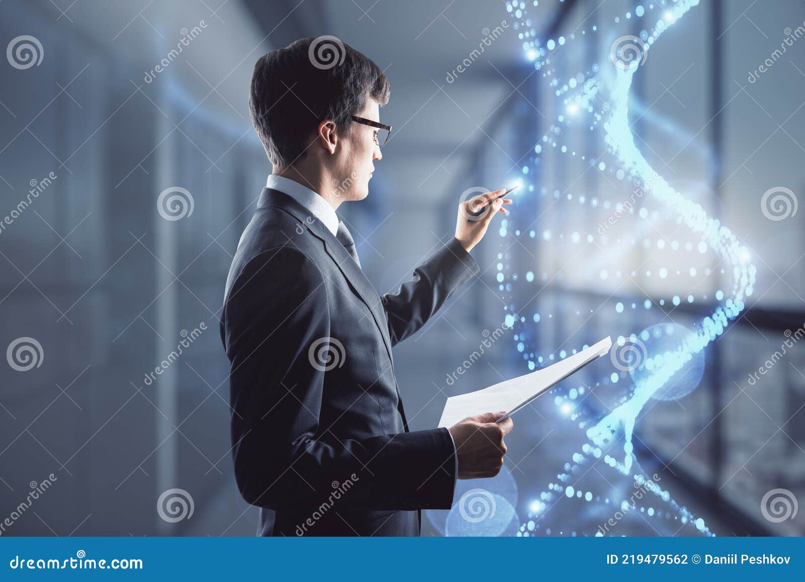 Bioengineering Concept with Man in Black Suit Writing Stock Photo ...