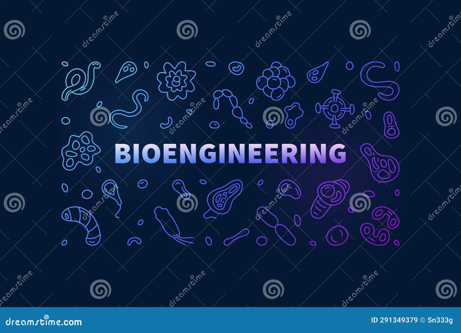 Bioengineering Vector Research Concept Horizontal Blue Outline Banner ...