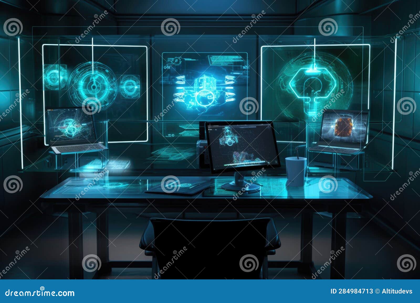 Futuristic Holograms With Graphic Fingerprints. Blue Icons Set For Personal Identification ...