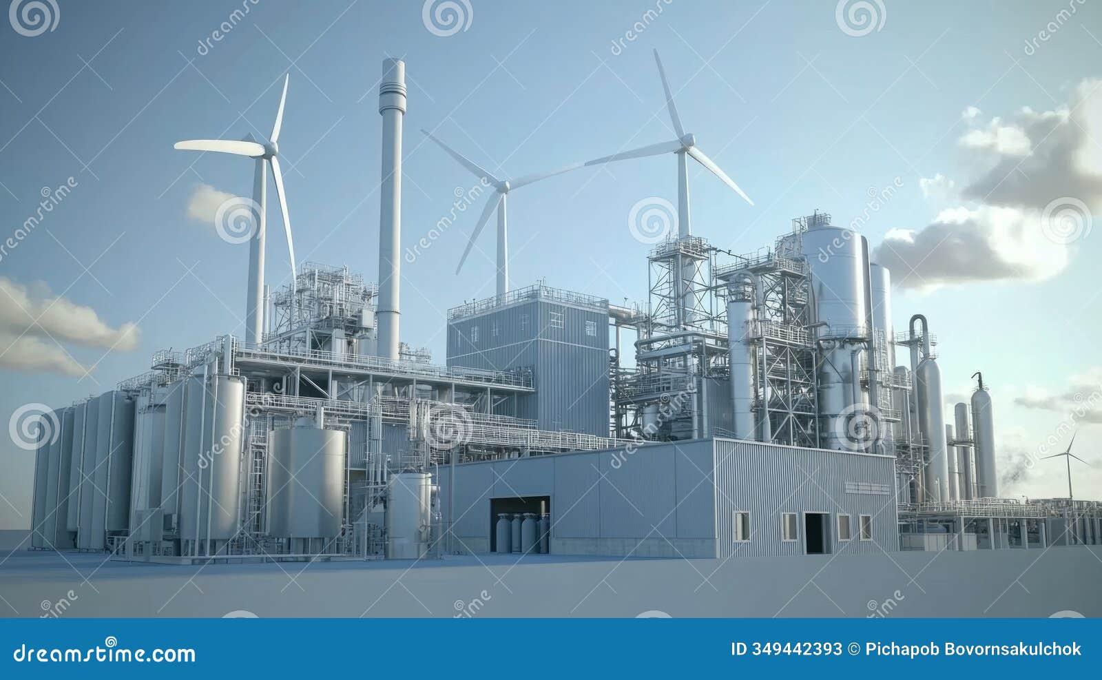 Biofuel Processing Plant with Wind Turbines Stock Illustration ...