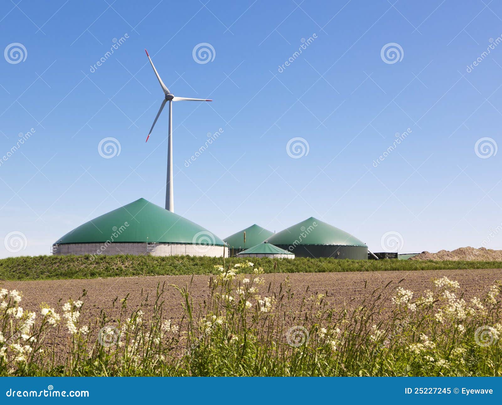 Biogas Plant and Wind Turbine Stock Image - Image of plant, field: 25227245