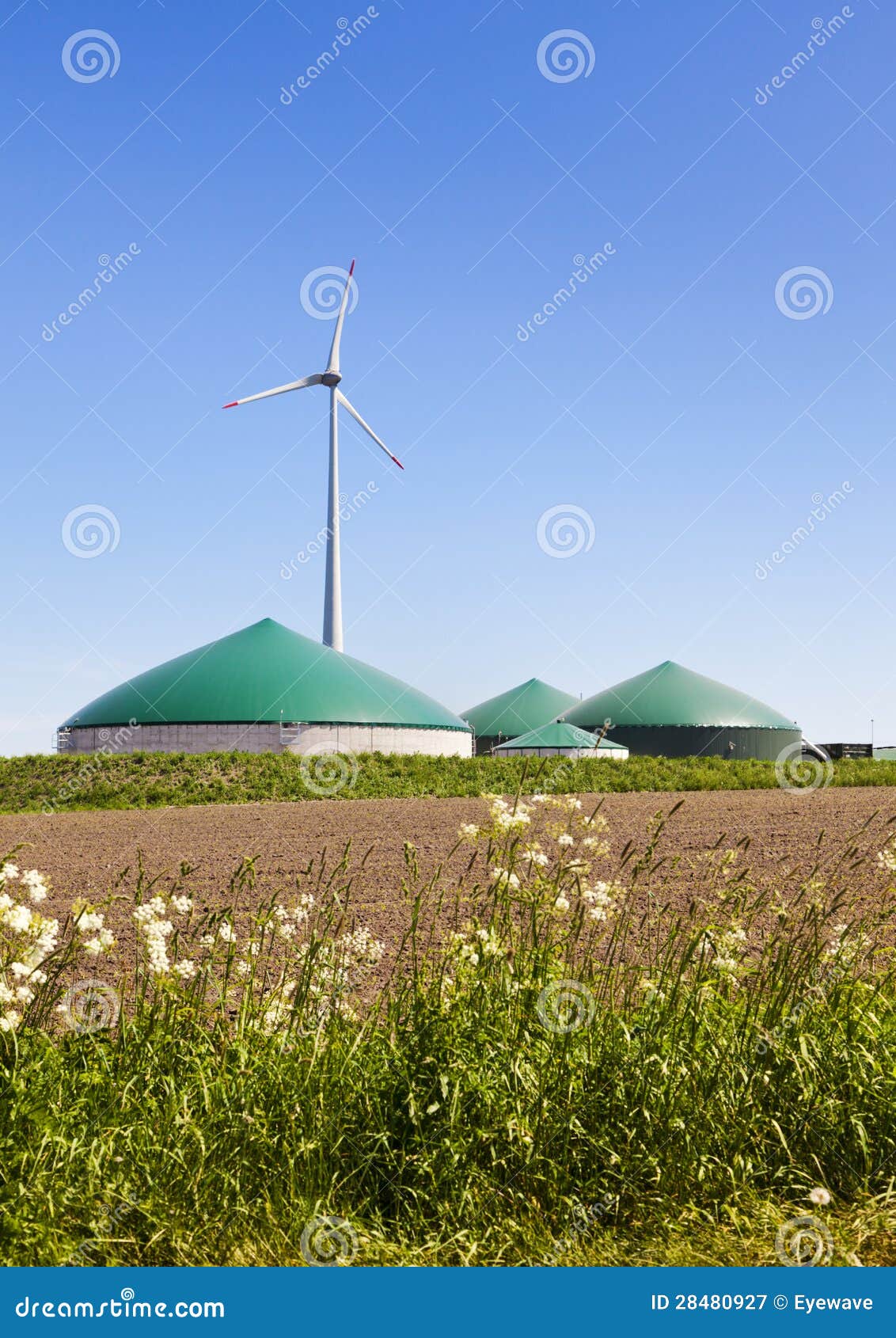 Biogas Plant and Wind Turbine Stock Image - Image of wind, turbine ...