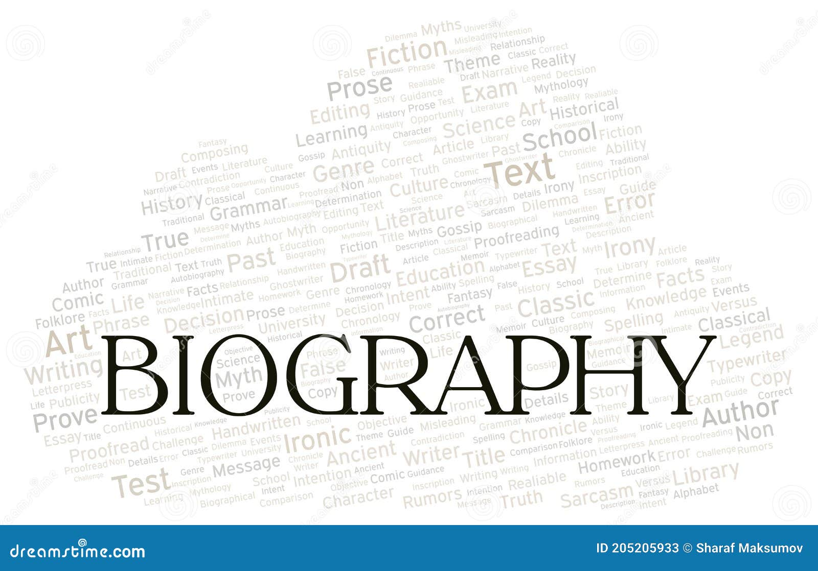 Biography Typography Word Cloud Create with the Text only Stock ...