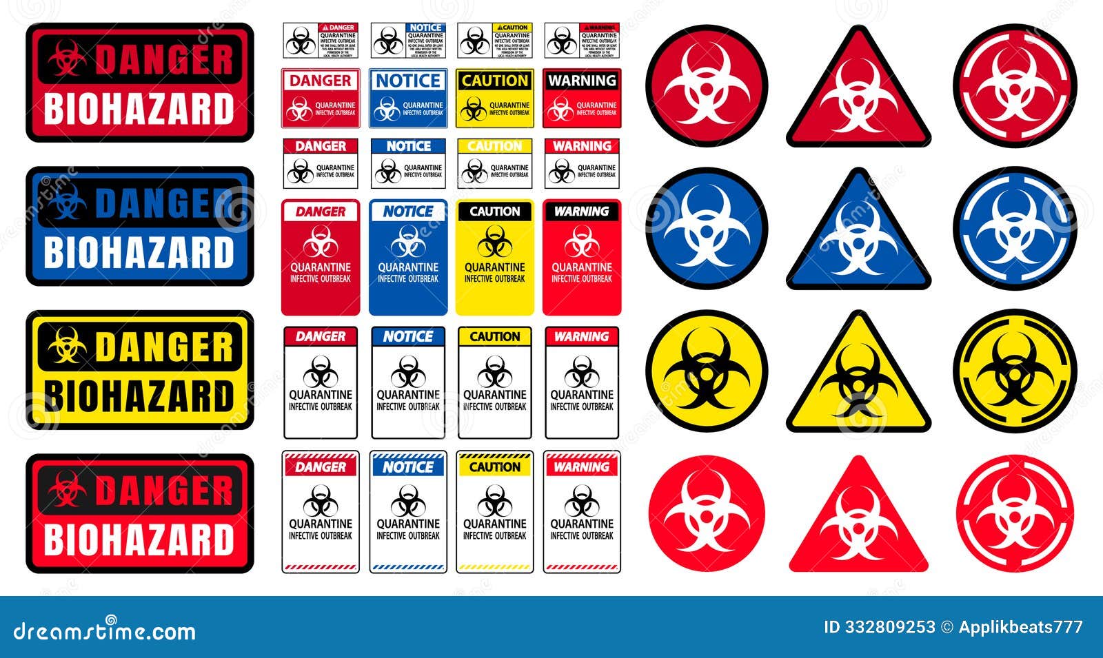 Biohazard Danger Sign Collection. Set of Biohazard Warning Label Stock ...