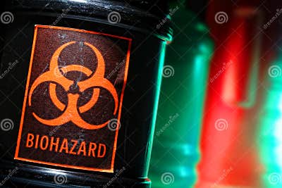 Biohazard Label on Dangerous Waste Container Stock Photo - Image of ...