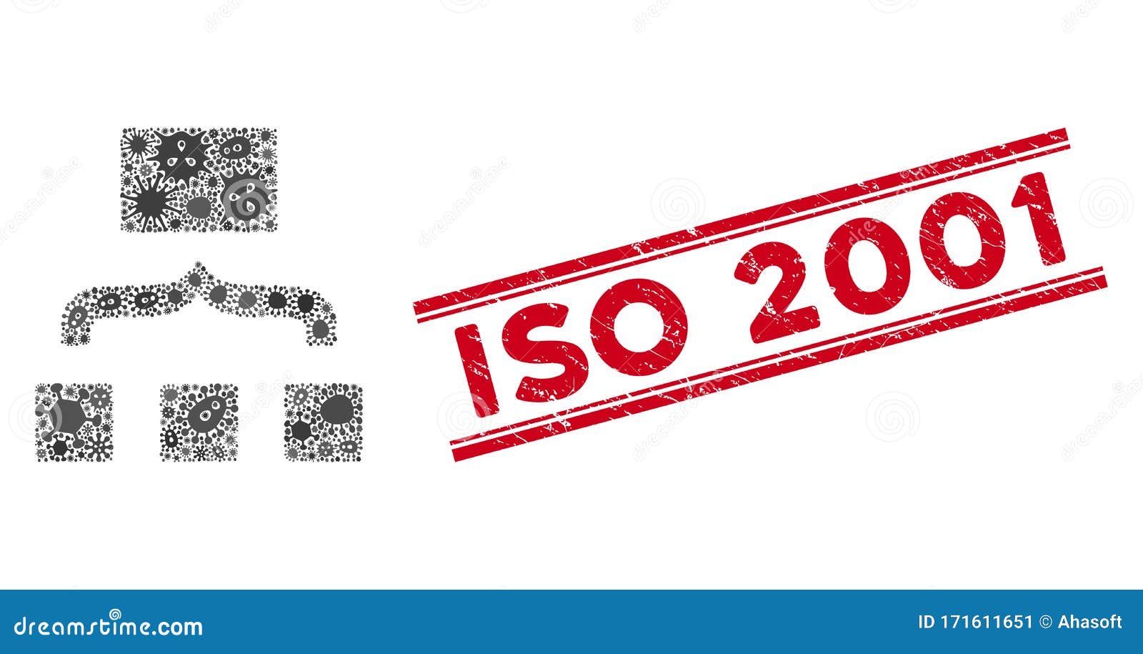 Outbreak Collage Scheme Icon and Scratched ISO 2001 Seal with Lines ...