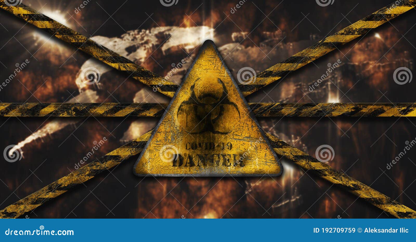 Biohazard Sign Over World Map Blazing in Fire and Flames 3D Rendering ...