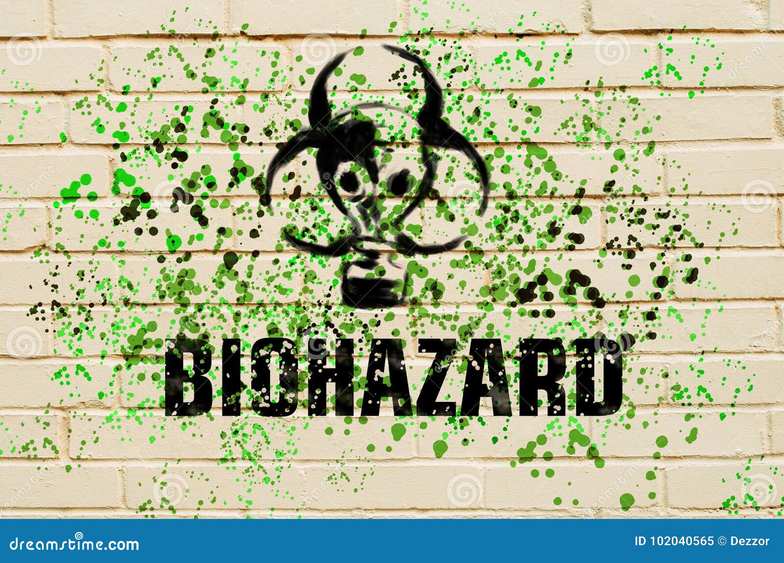 Biohazard Sign in the Form of a Gas Mask on the Wall with Green Spatter ...