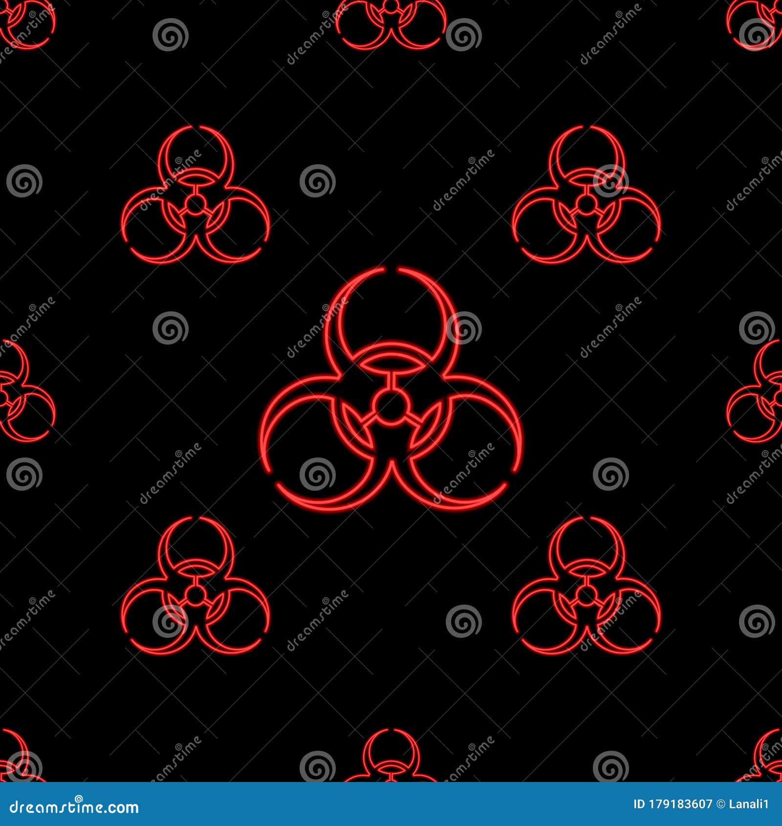 The Biohazard Sign is Red. Neon Lights. Endless Pattern. Vector. Icon ...