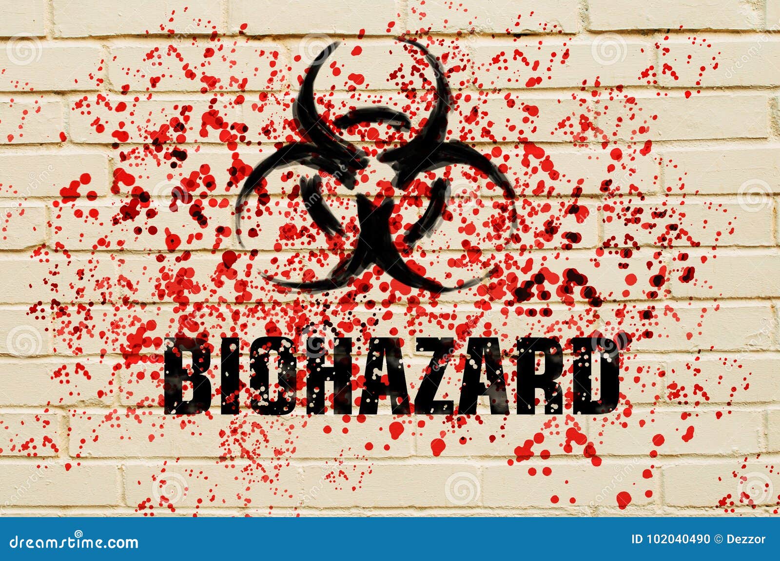 Biohazard Sign on the Wall with Red Toxic Sprays on the Wall. Stock ...