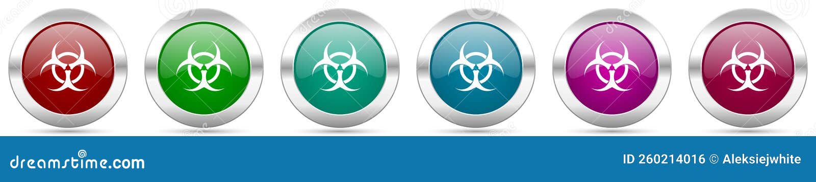 Biohazard Silver Metallic Vector Icon Set, Round Glossy Buttons with ...