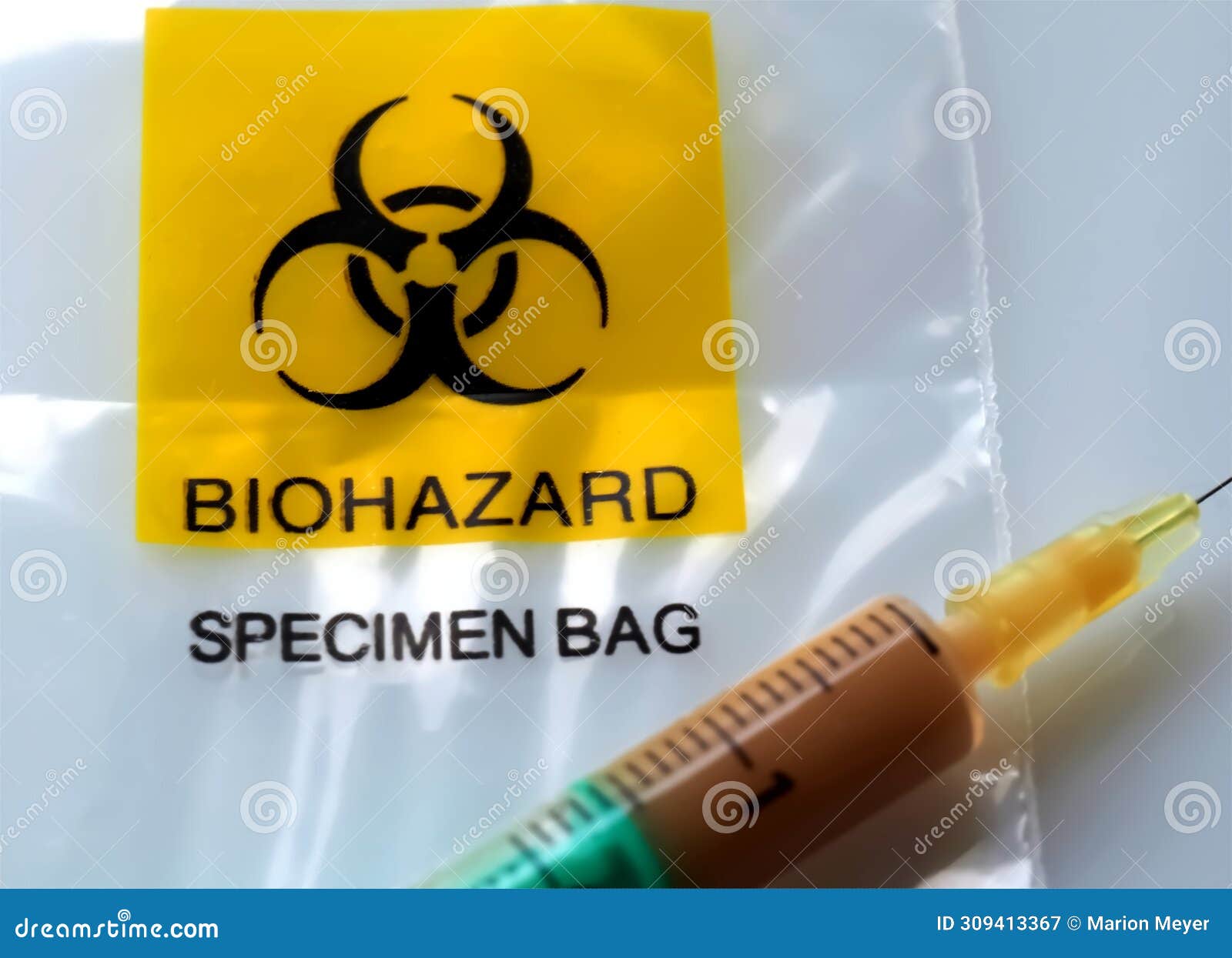 Biohazard Specimen Bag with a Syringe and Brown Liquid Stock Image ...