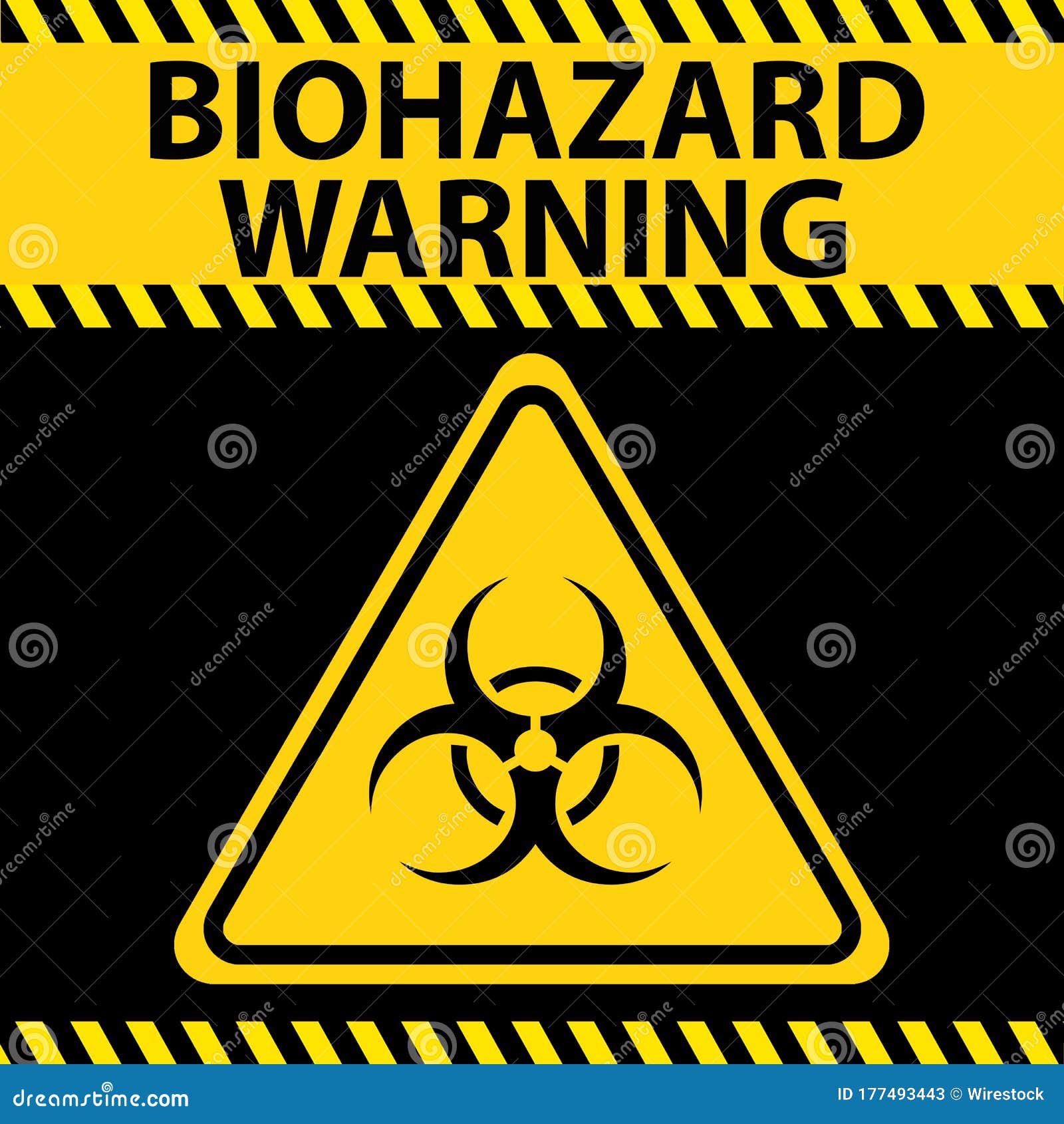 Biohazard Symbol on Yellow Triangle on Black Background with the Words ...