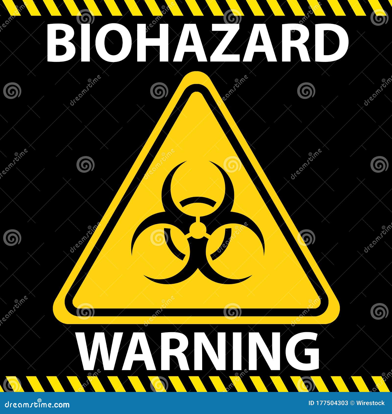 Biohazard Symbol on Yellow Triangle on Black Background with the Words ...