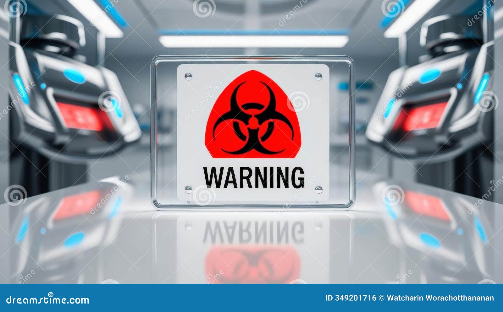 Biohazard Warning Sign in Modern Laboratory Setting Stock Illustration ...