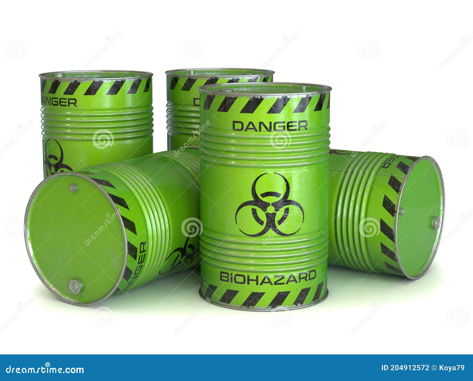 Biohazard Waste Green Barrels with Biohazard Symbol 3d Rendering Stock ...