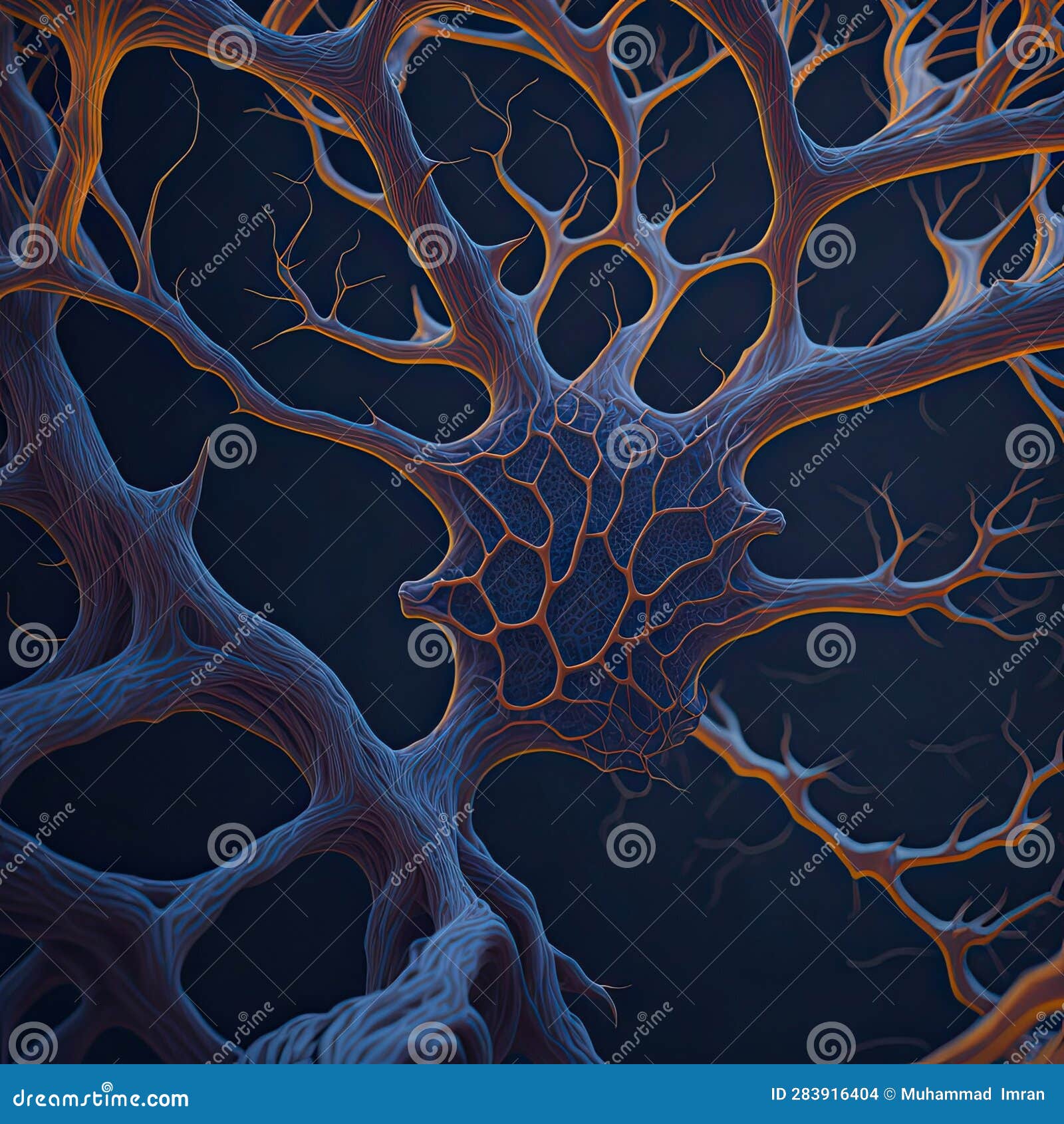 Close Up Blue and Golden Color View of Brain Cells Stock Illustration ...