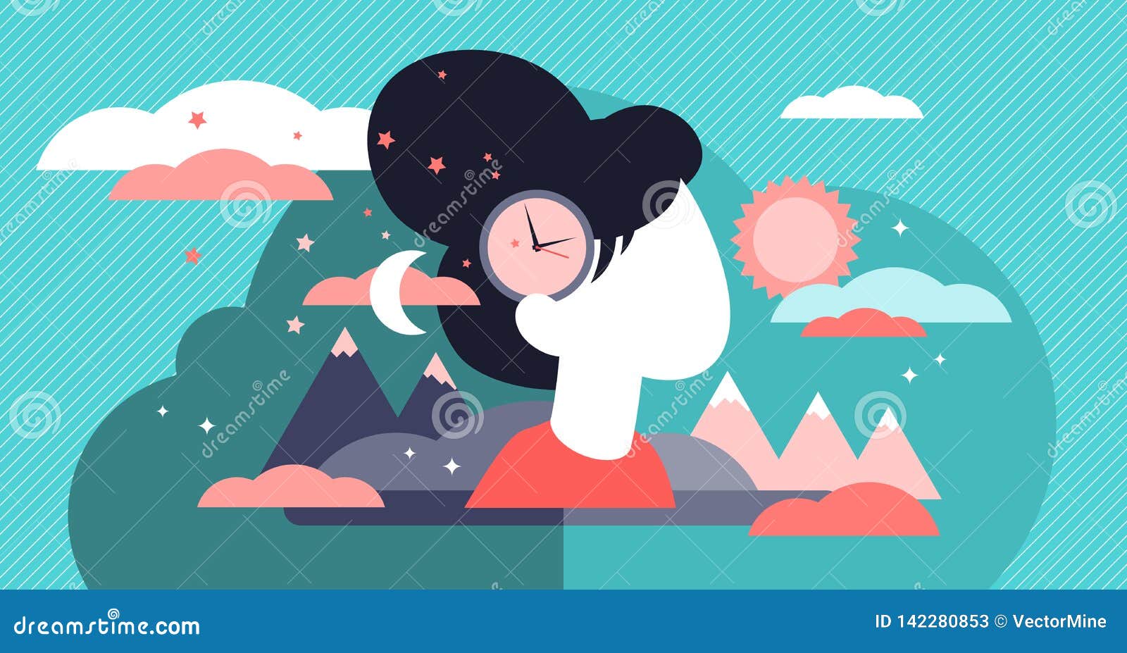 Biological Clock Vector Illustration. Tiny Aging Childless Persons ...