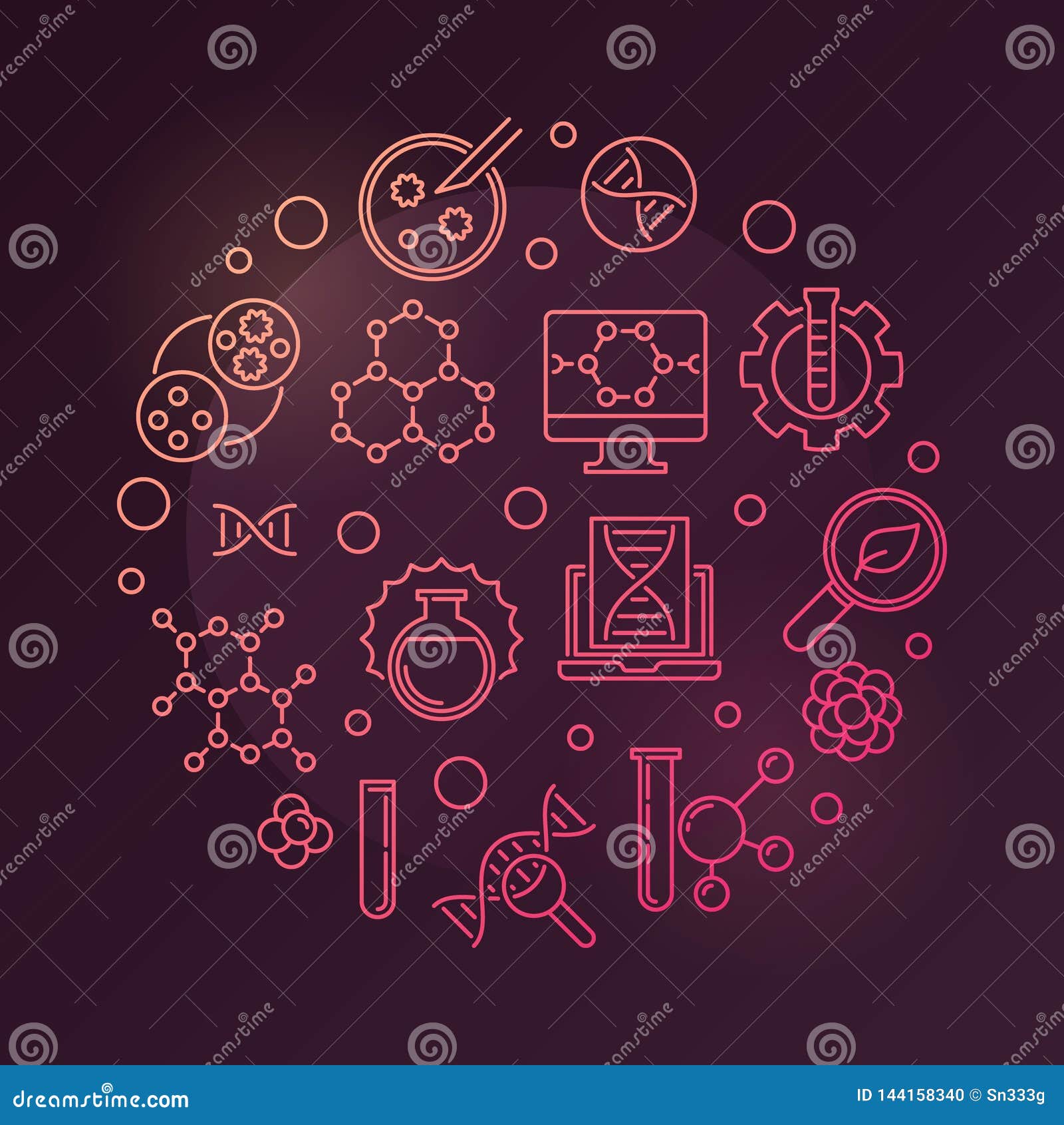 Biological Engineering Vector Round Colorful Line Illustration Stock ...