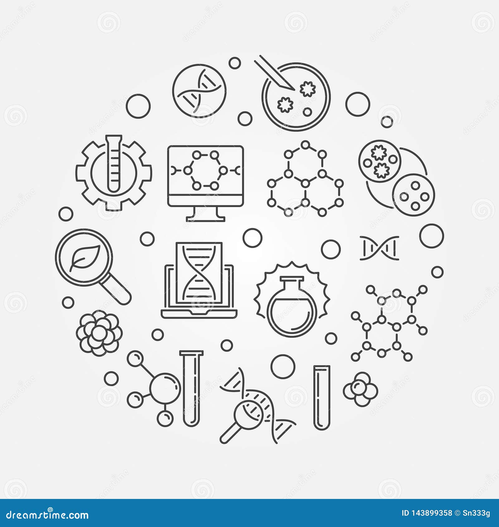Biological Engineering Vector Round Minimal Line Illustration Stock ...