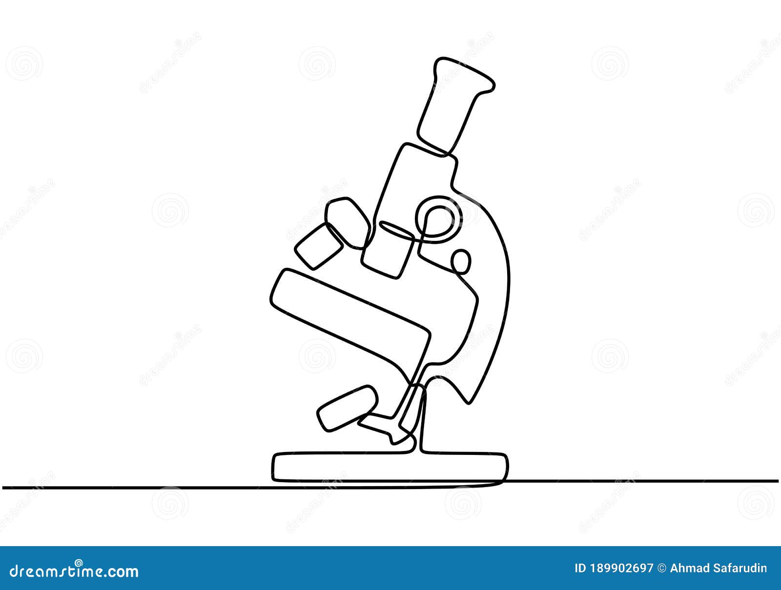 Biological Microscope Drawn By A Single Black Line On A White ...