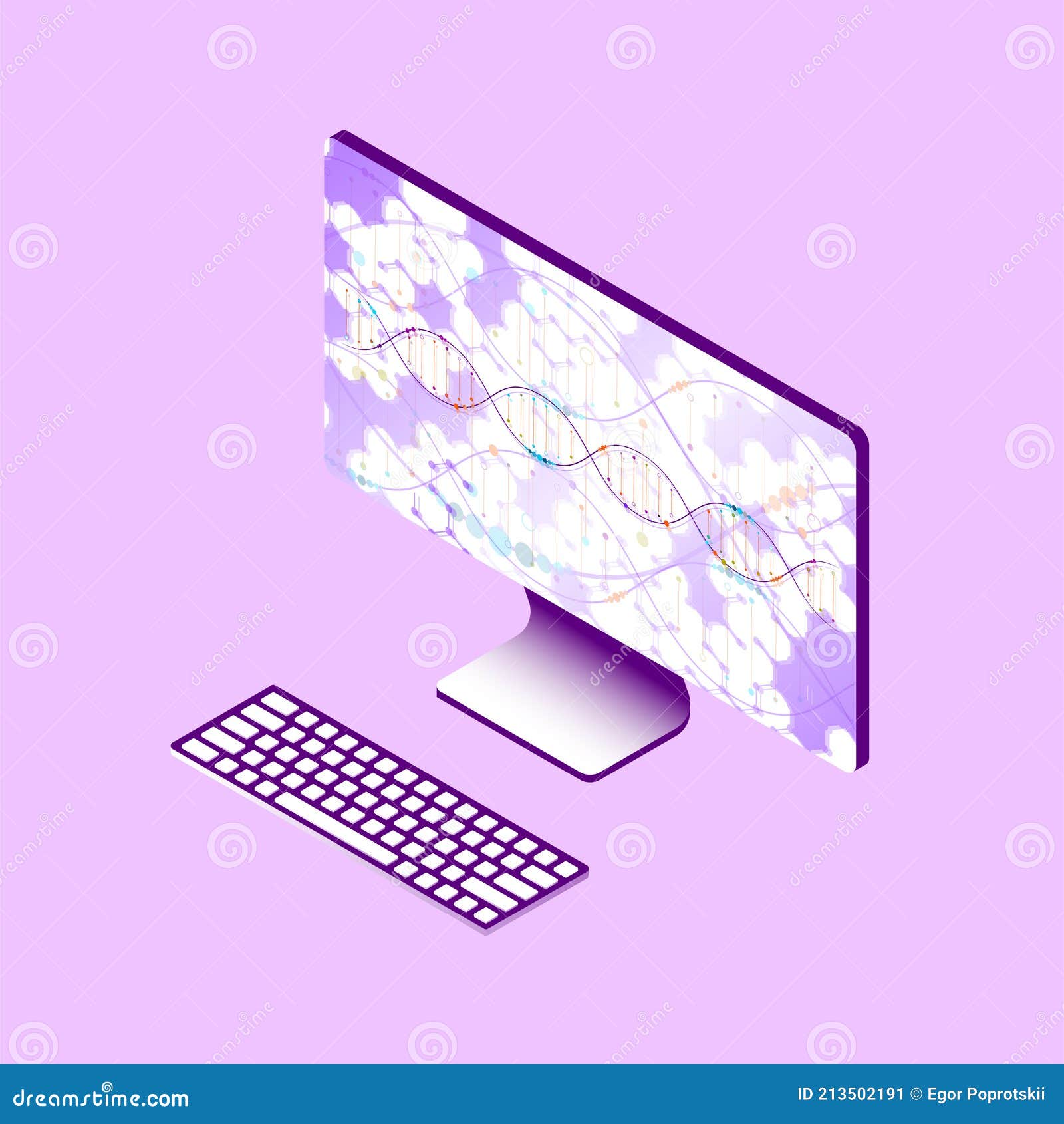 Biological Research on a Computer. Modern Biotechnology. Stock Vector ...