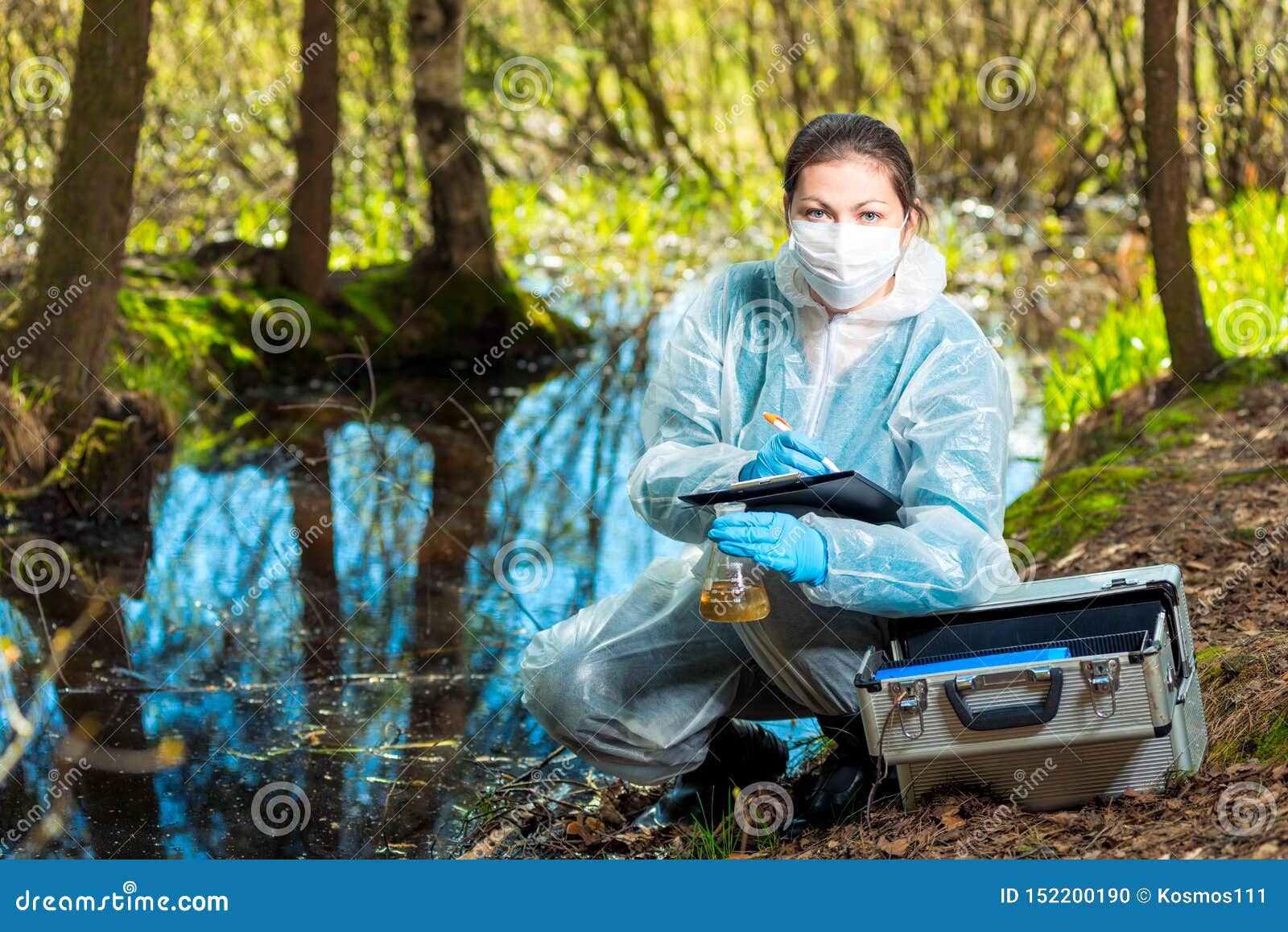 Biologist Takes Water from a Forest River To Study the Composition ...