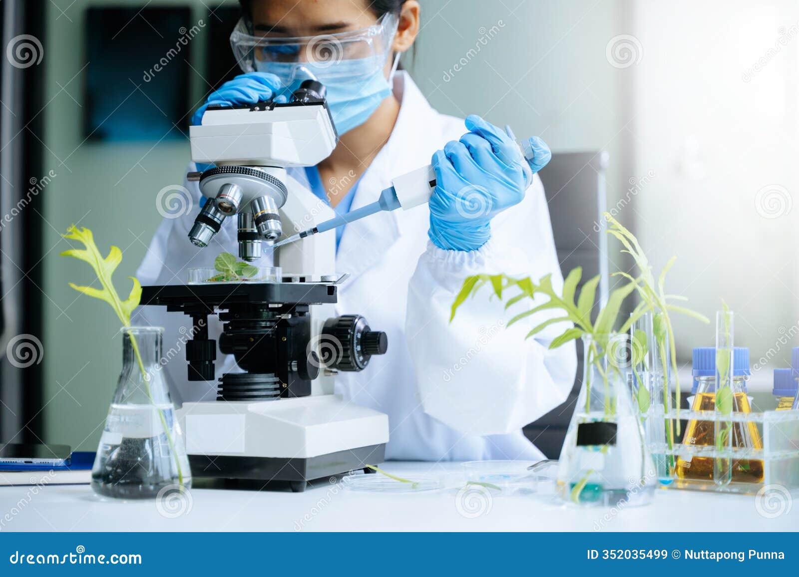 Biologist Taking Experiment with Plants Working in Biochemistry ...