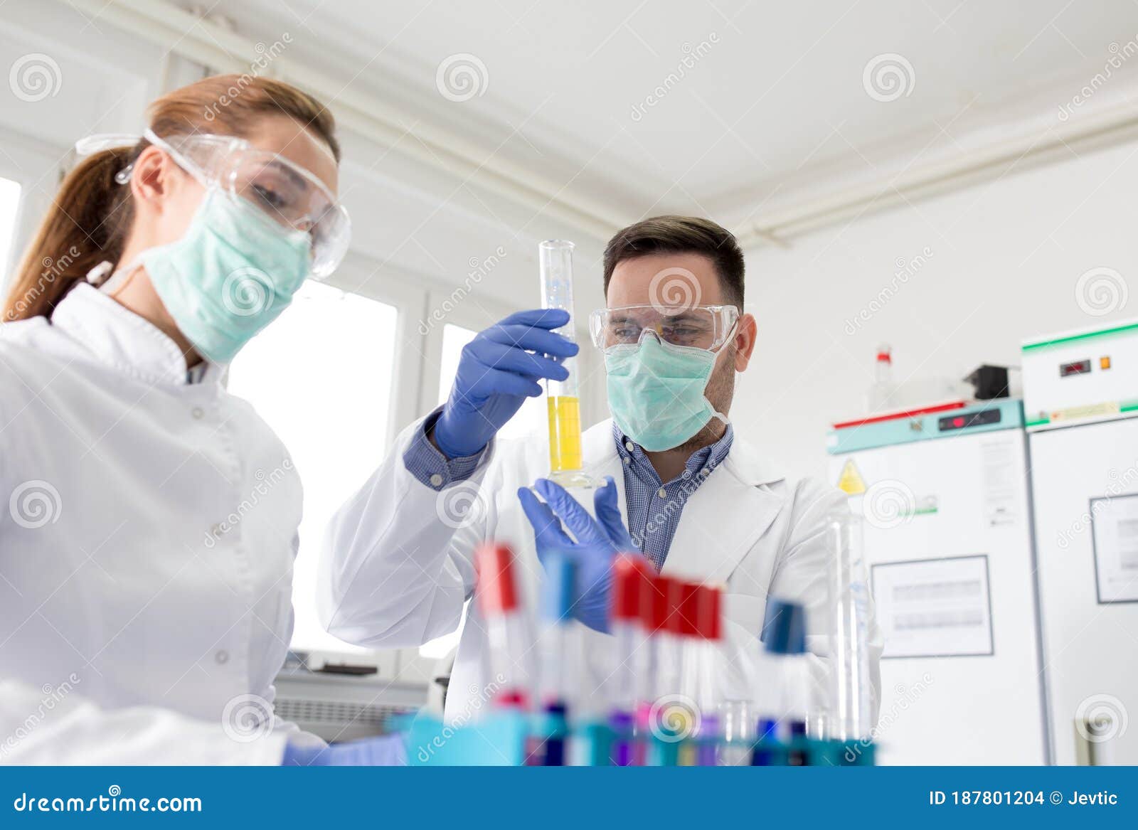 Biologists Working in Laboratory with Chemicals Stock Photo - Image of ...