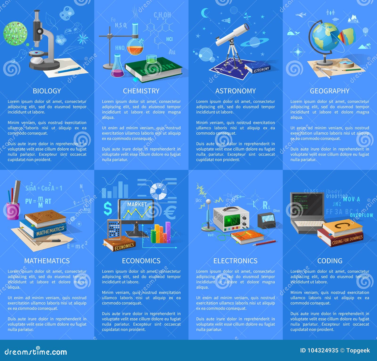 Educational University Subjects Posters with Text Stock Vector ...