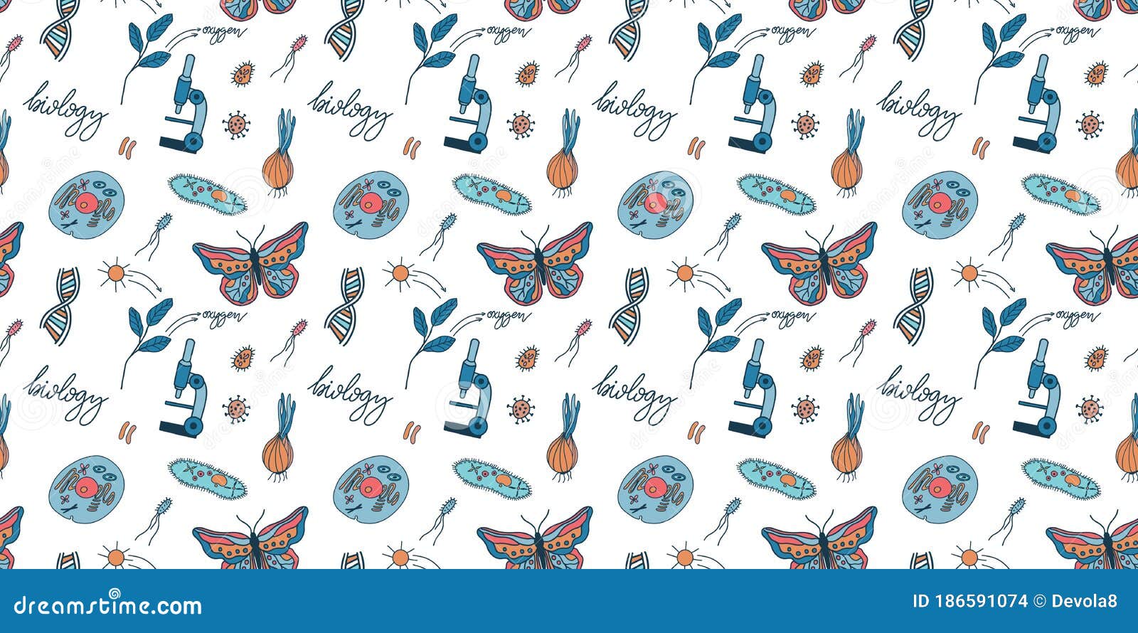 Biology Doodle Seamless Pattern. Stock Vector - Illustration of ...