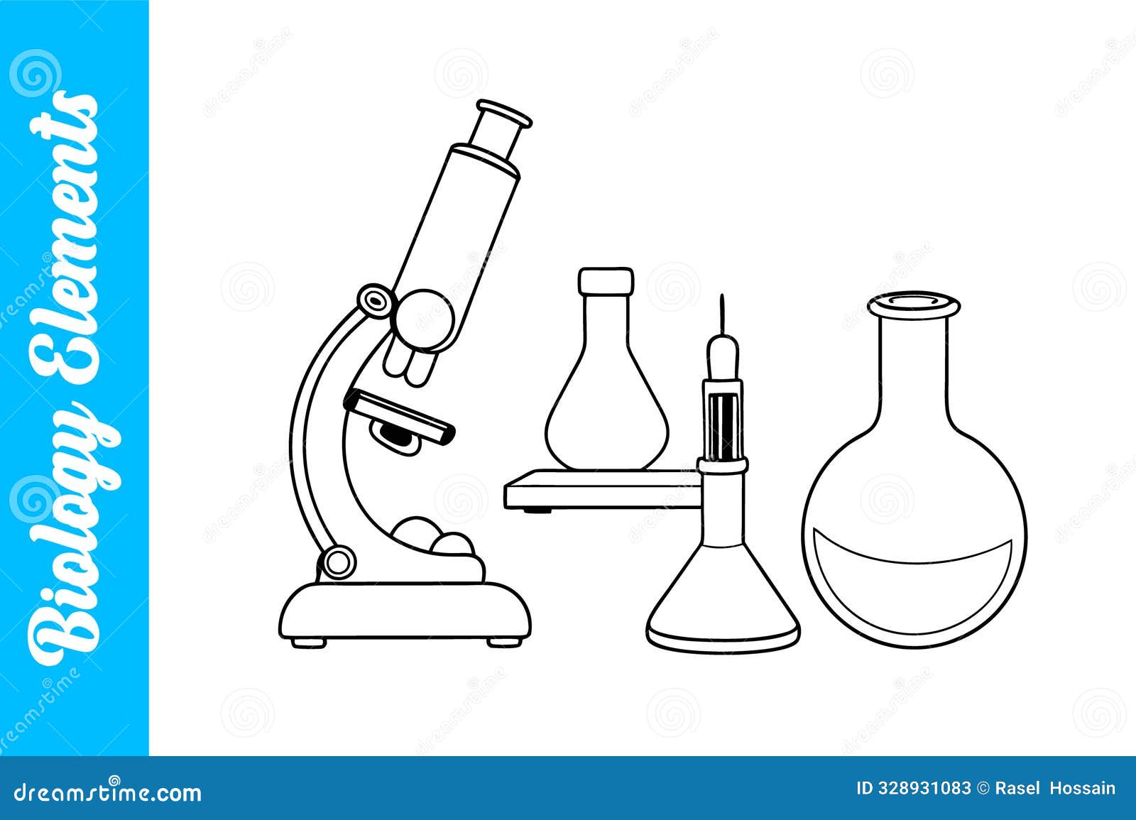 Biology Elements With Editable Outline. Vector Illustration ...