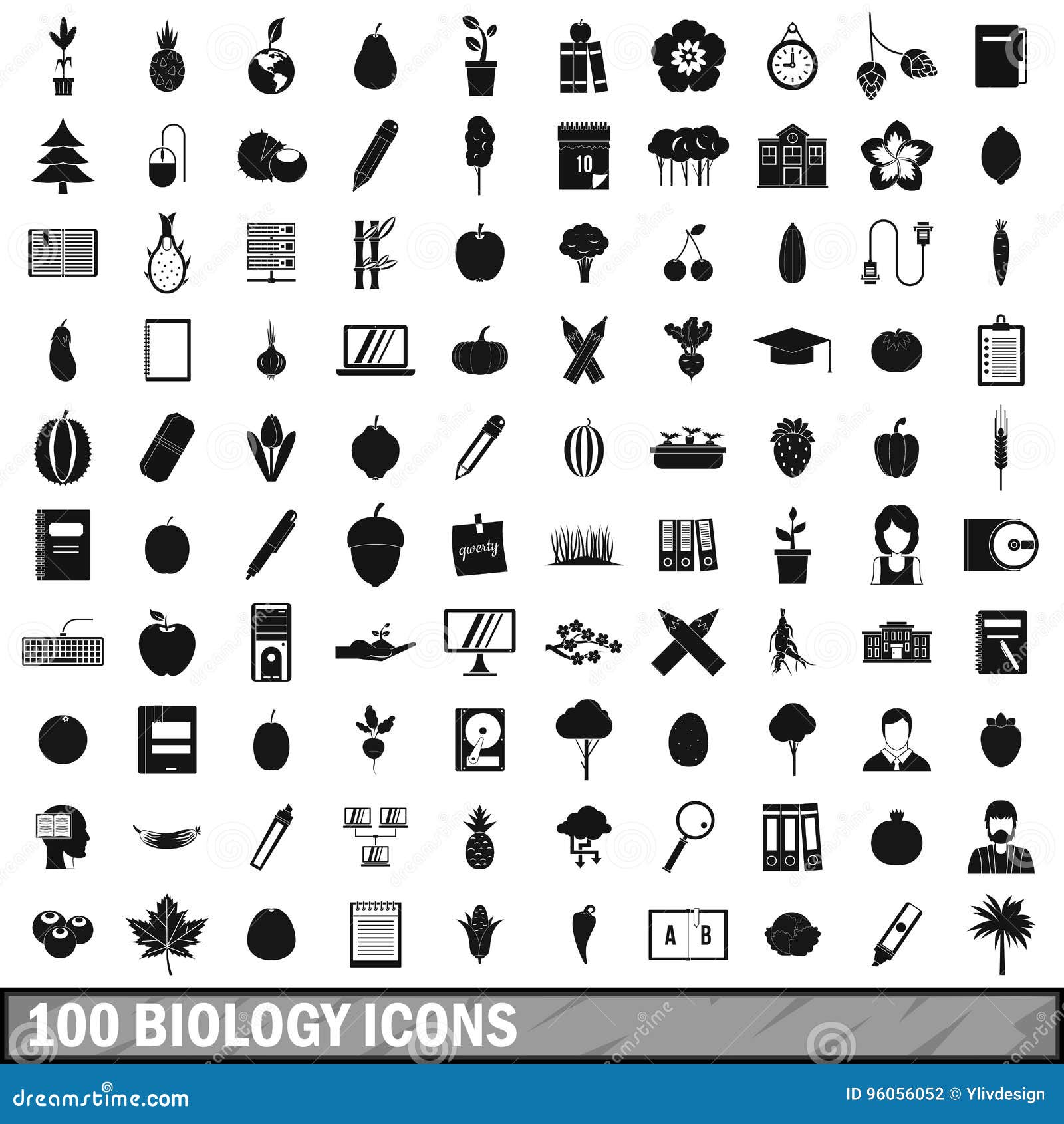100 Biology Icons Set, Simple Style Stock Vector - Illustration of park ...