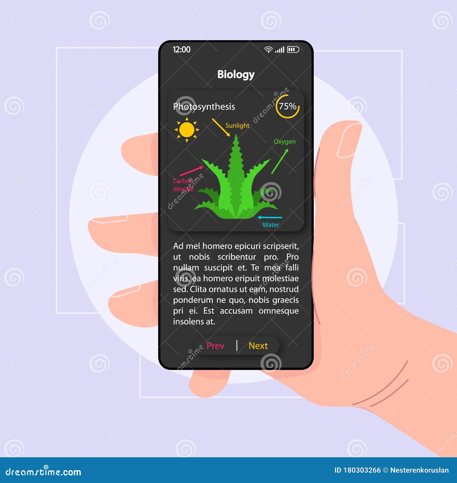 Biology Knowledge Smartphone Interface Vector Template. Mobile App Page ...
