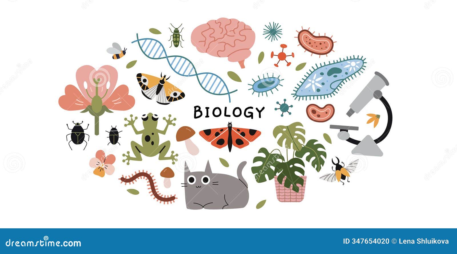 Biology Lesson at School, Science. Round Composition with Microscope ...