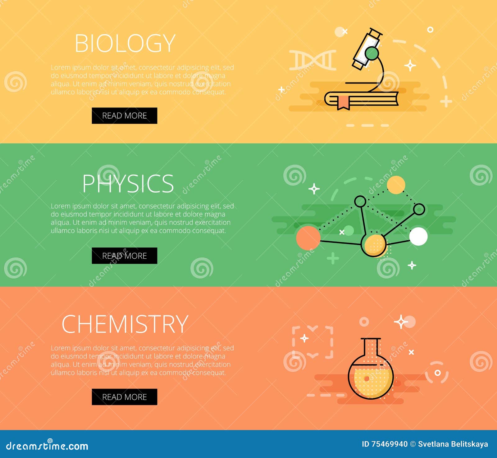 Biology. Physics. Chemistry. Vector Banners Template Set Stock ...