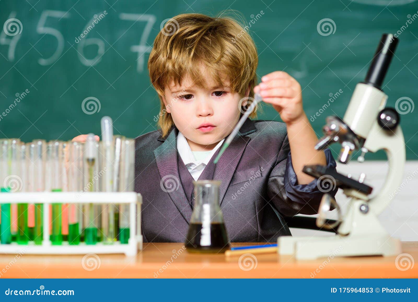 Biology Science. Little Boy is Making Science Experiments. Little Boy ...