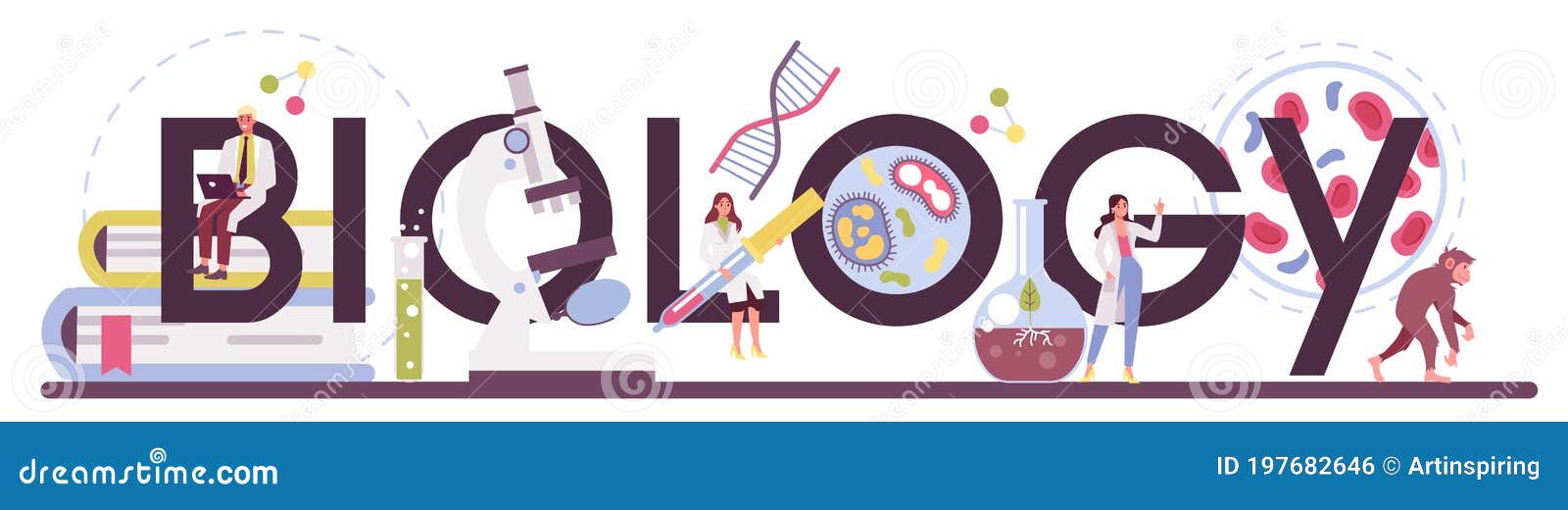 Biology Science Typographic Header. Scientist Make Laboratory Analysis ...