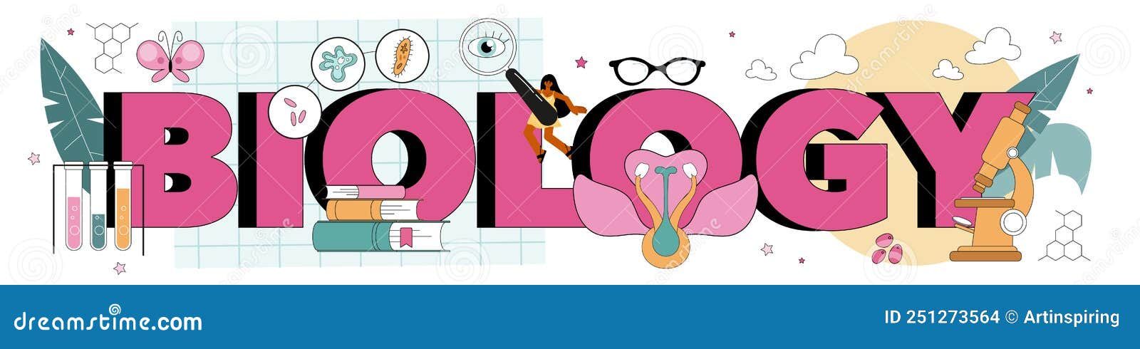 Biology Typographic Header. Students Exploring Nature and Living ...