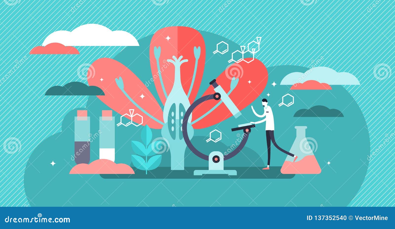 Biology Vector Illustration. Flat Tiny Nature Science Study Person ...