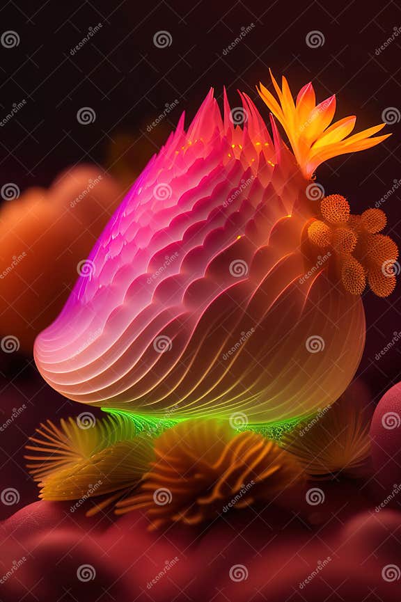 Bioluminescent Abstract Background with Seashells Ai Stock Illustration ...