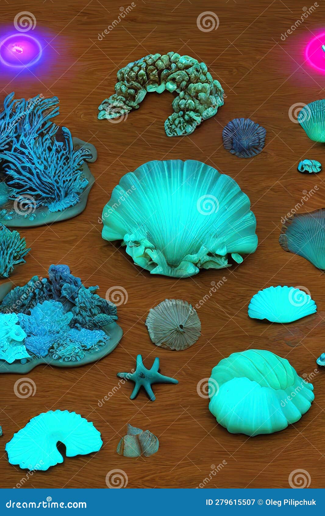 Bioluminescent Abstract Background with Seashells Ai Stock Illustration ...
