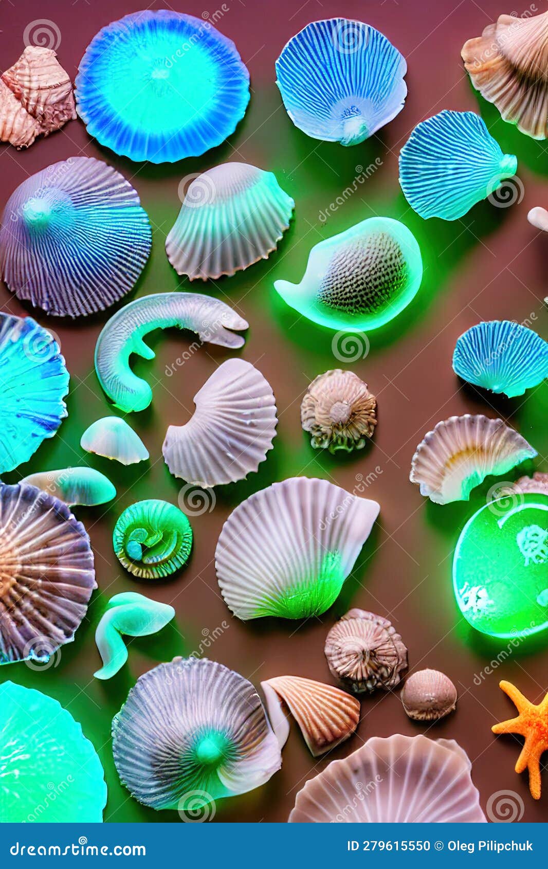 Bioluminescent Abstract Background with Seashells Ai Stock Illustration ...