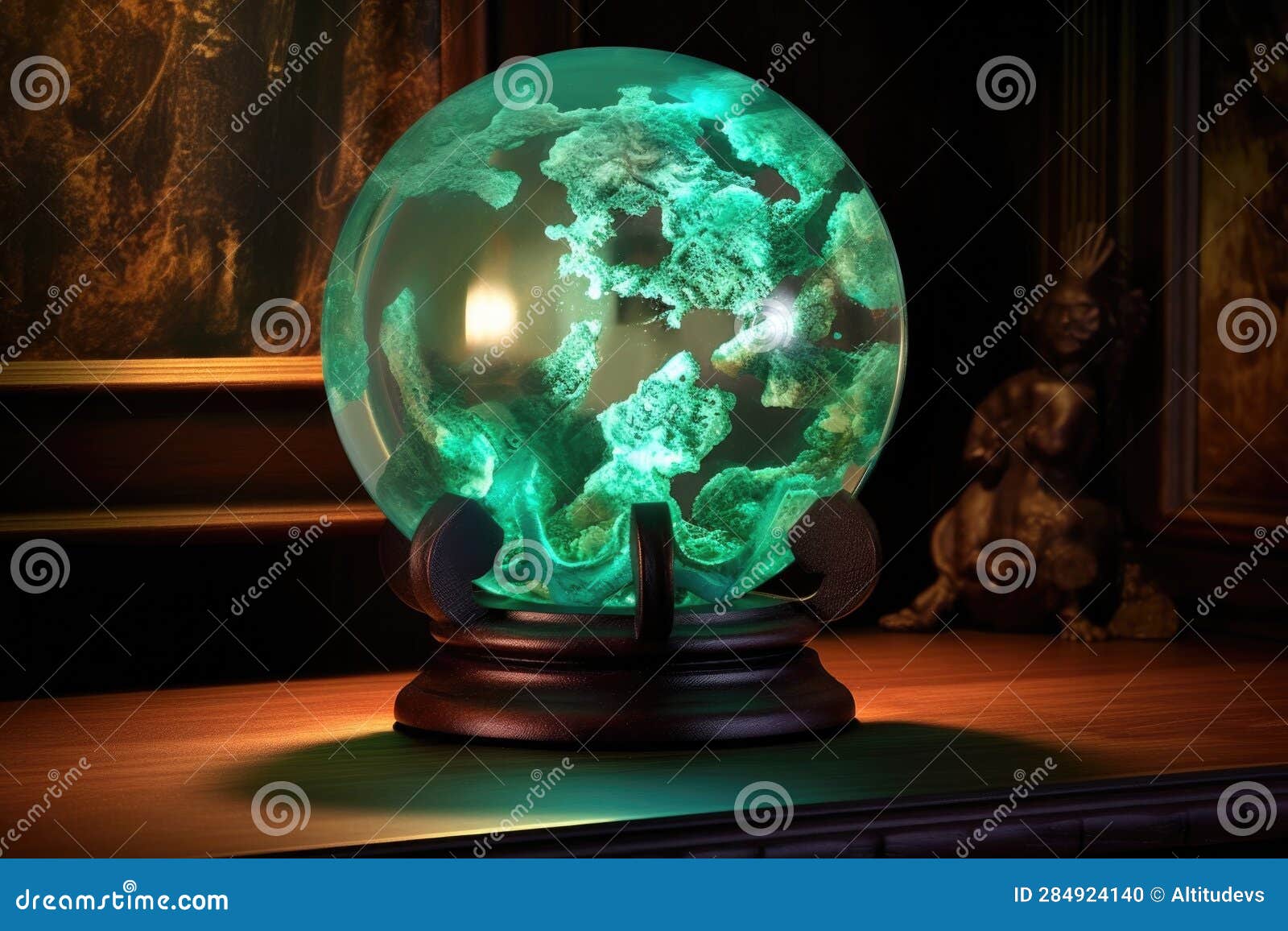 Bioluminescent Algae-filled Glass Orb Display Stock Illustration ...