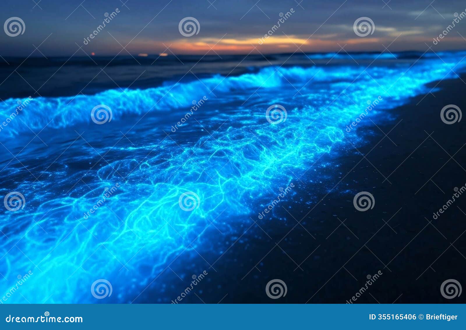 Bioluminescent Algae Lighting Ocean Waves Concept Stock Illustration ...