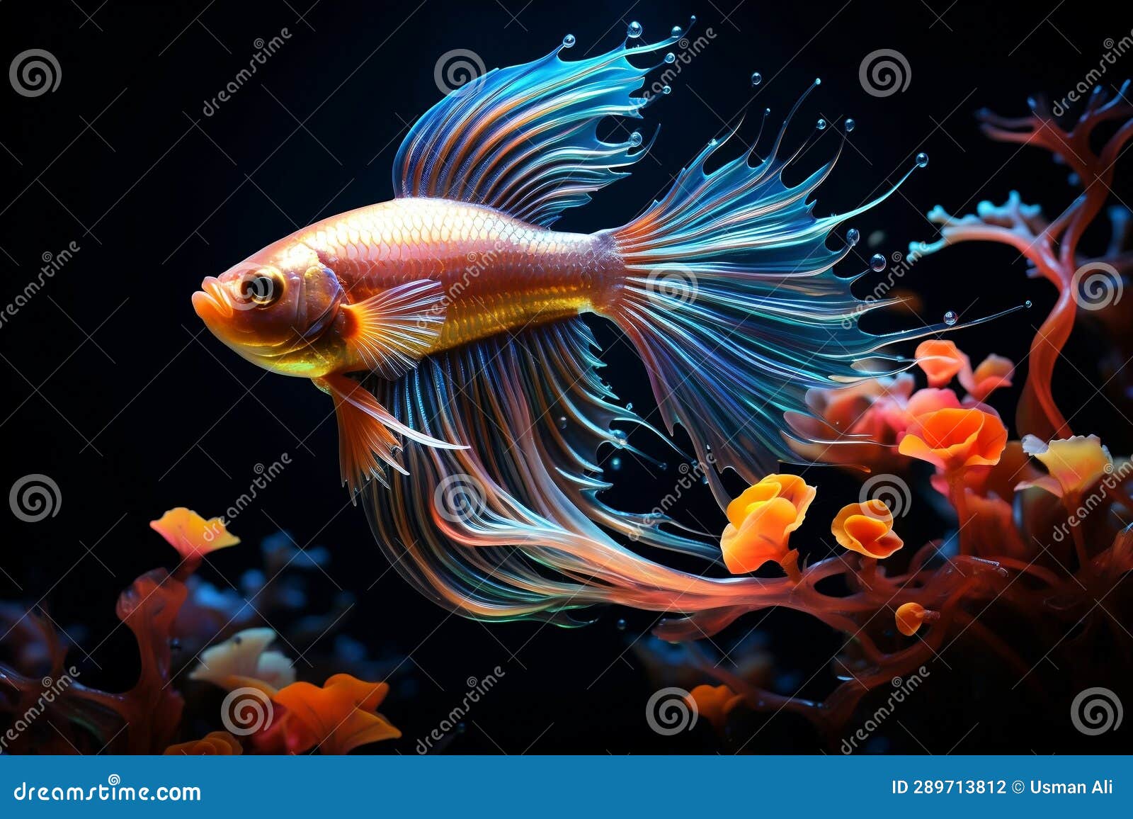 Bioluminescent Aquarium with Neon Fish. AI Stock Photo - Image of ...