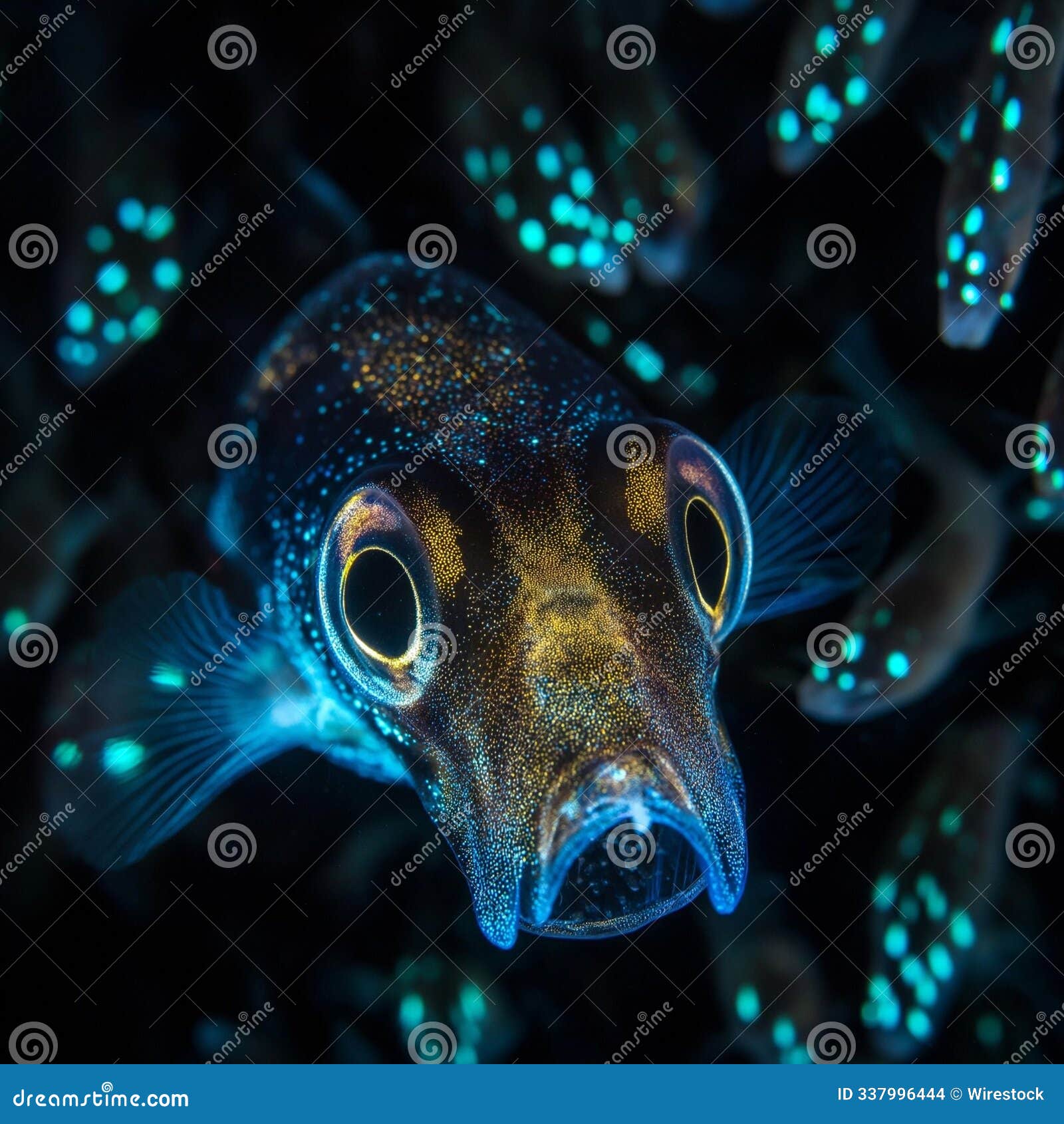 A Bioluminescent Fish with Glowing Spots in a Dark Underwater ...